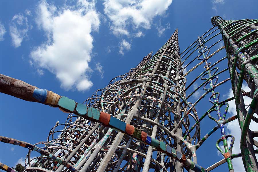 The Watts Towers as seen from the rear of the parcel of land in Watts ...