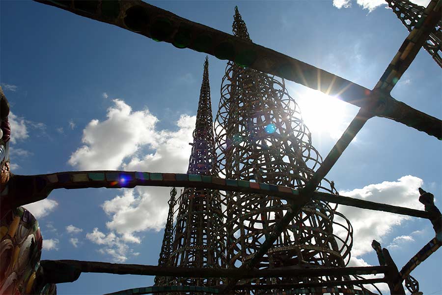 The Watts Towers as seen from the rear of the parcel of land in Watts ...