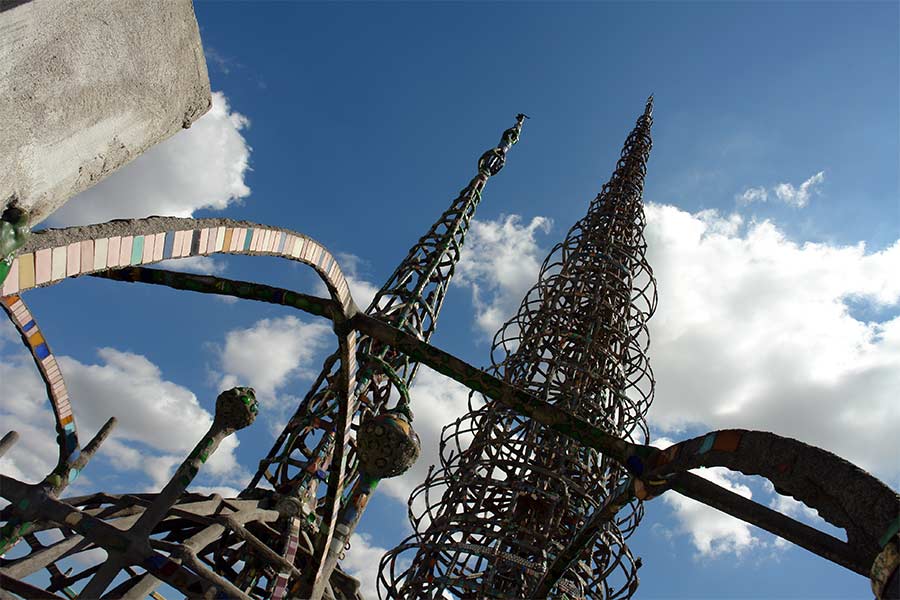 The Watts Towers as seen from the rear of the parcel of land in Watts ...